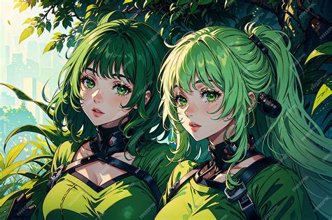 Premium Photo Two Anime Girls With Green Eyes And Green Hair