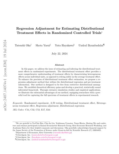 Pdf Regression Adjustment For Estimating Distributional Treatment