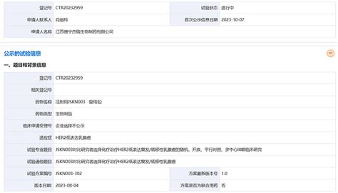 康宁杰瑞her2双抗adc启动iii期临床，针对her2低表达乳腺癌 10月7日，康宁杰瑞在药物临床试验登记与信息公示平台上登记了一项iii期