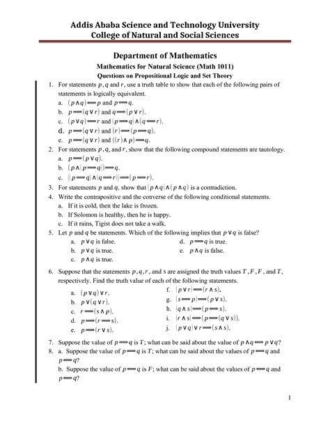 Solution Propositional Logic And Set Theory Worksheet Studypool