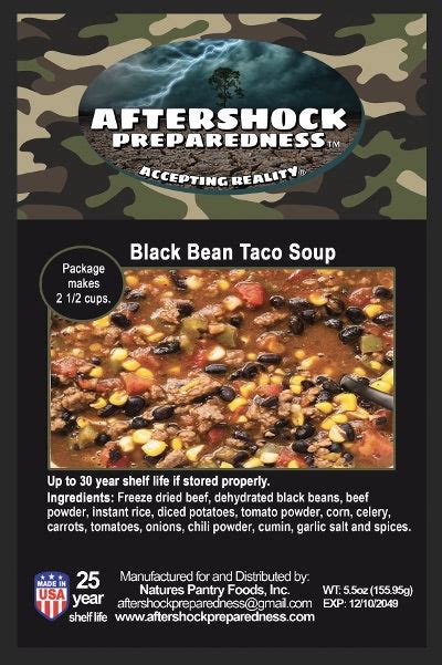 Single Serving Black Bean Taco Soup Emergency Foods Survival Foods
