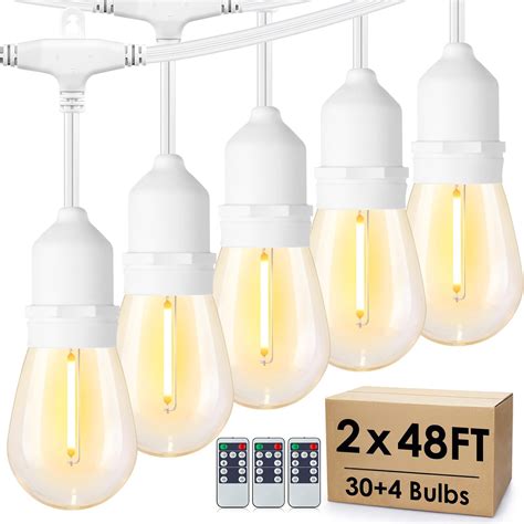 Larkvue 96ft 2 48ft Outdoor String Lights With Remote Dimmable Patio Lights With 30 4 3