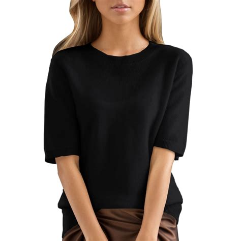 Esigtzo Womens Round Neck Short Sleeved Loose T Shirt With A Knit