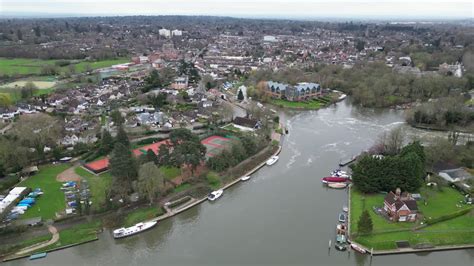 Premium Stock Video River Thames Shepperton Surrey Uk Drone Aerial View