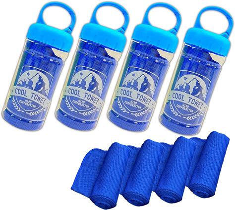 Amazon｜クールタオル 冷感タオル ボトル入り 〈 ブルー 4枚 〉セット 熱中症対策 冷却タオル 冷感 濡らして ひんやり 持ち運び