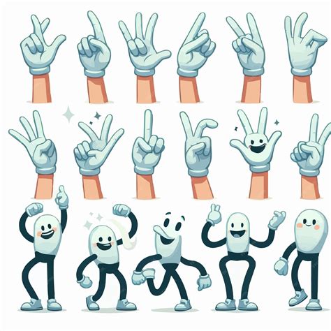 Set Of Funny Arms And Legs Cartoon Wrists In White Gloves With Various