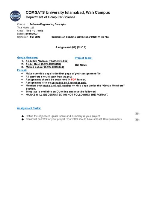 Assignment 2 Sec Comsats University Islamabad Wah Campus Department Of Computer Science