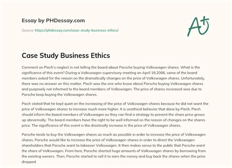 Case Study Business Ethics 300 Words