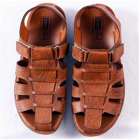Mens Closed Toe Rich Luxury Pu Leather Brown Sandals Smd Footwear