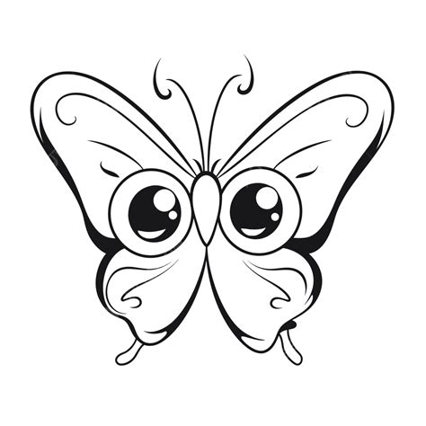 Cute Butterfly With Big Eyes Coloring Outline Sketch Drawing Vector