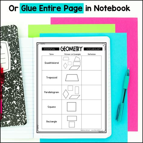 4th Grade Geometry Interactive Notebook Marvel Math