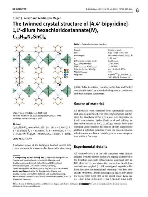 Pdf The Twinned Crystal Structure Of [4 4′ Bipyridine] 1 1′ Diium