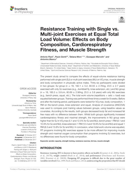 Pdf Resistance Training With Single Vs Multi Joint Exercises At