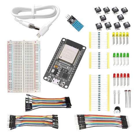 kit esp32 cabo protoboard resistores leds botões cabos jumpers internet das
