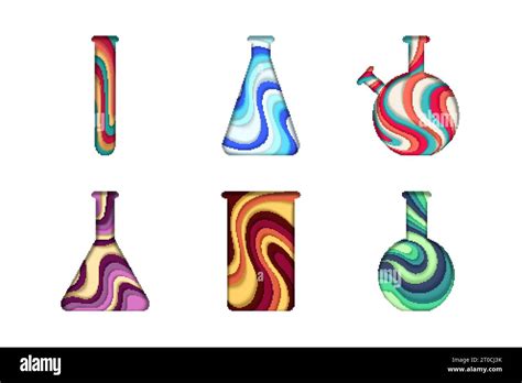 Layered Paper Cut Style Test Tube And Flask Set Vector Illustration