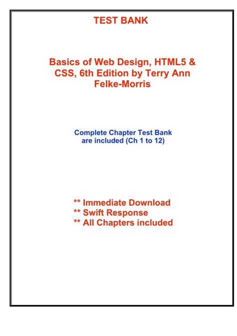 test bank for basics of web design html5 and css 6th edition by felke