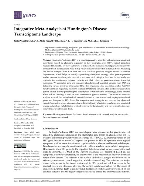 Pdf Integrative Meta Analysis Of Huntingtons Disease Transcriptome