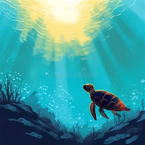 Illustration Of A Sea Turtle Swimming In The Ocean Stock Illustration