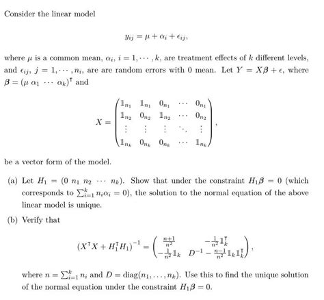 Consider The Linear Model Yij Uta Eij Where P Is