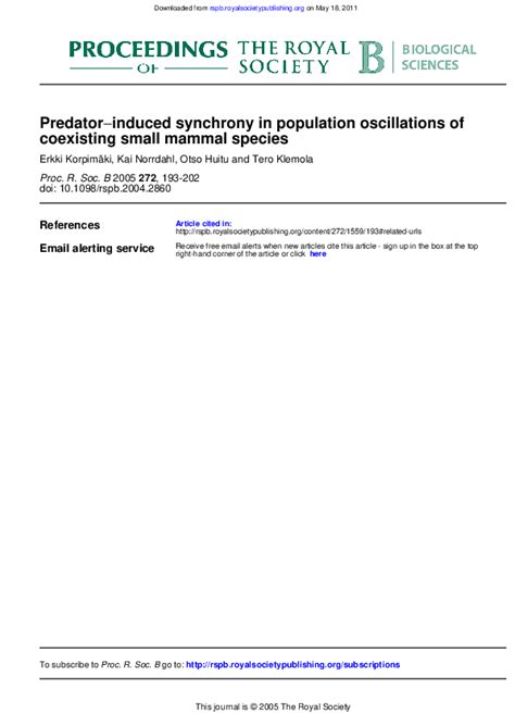 Pdf Predator Induced Synchrony In Population Oscillations Of Coexisting Small Mammal Species