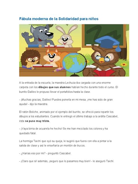 Fábula Moderna De La Solidaridad Para Niños Etica Pdf