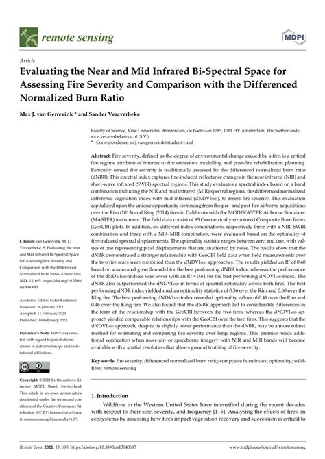 Pdf Evaluating The Near And Mid Infrared Bi Spectral Space For Assessing Fire Severity And