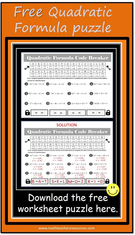 Quadratic Formula Worksheet Puzzle Updated Checkmate Worksheets