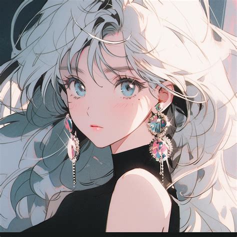 Anime Girl With Long White Hair And Blue Eyes Wearing Earrings