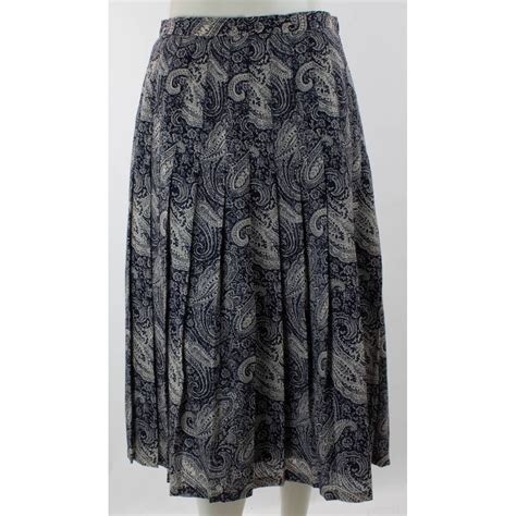 Edinburgh Woollen Mill Vintage Wool Pleat Skirt Navy Paisley Size 12