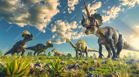 Premium Photo Prehistoric Dinosaur Landscape In Triassic Era Green