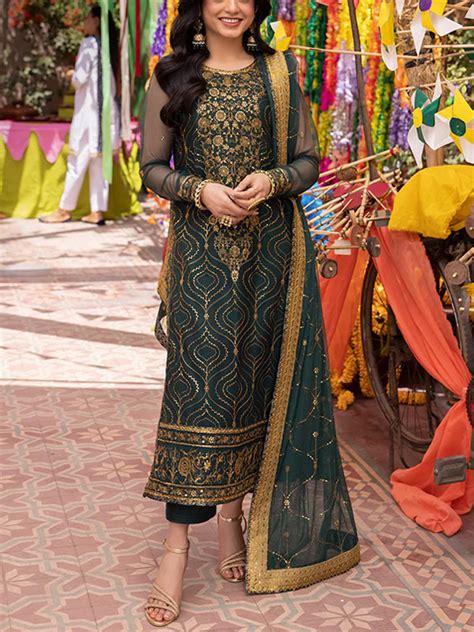 Net Heavy Embroidered Dress With Net Embroidered Dupatta Unstitched