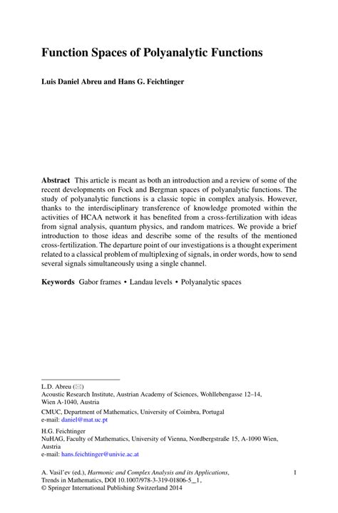 Pdf Function Spaces Of Polyanalytic Functions