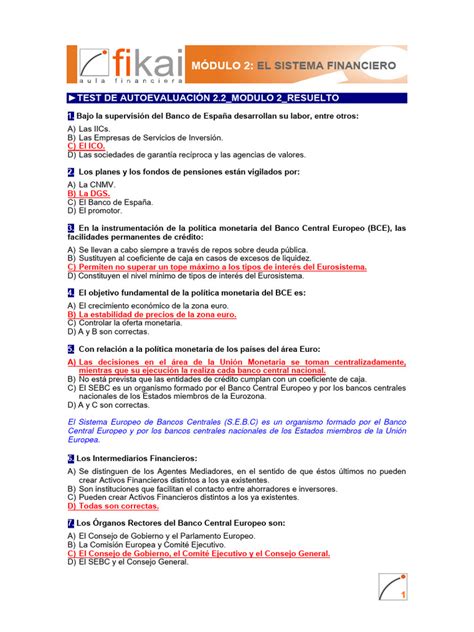 Solucion Test De AutoevaluaciÓn 22 Pdf Bancos Banco Central Europeo