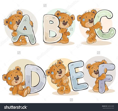 Set Vector Letters Of The English Alphabet With Funny Teddy Bear