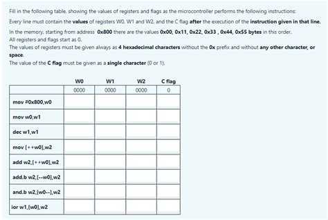 Solved Fill In The Following Table Showing The Values Of