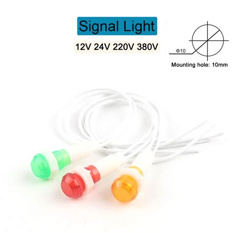 แผงไฟสัญญาณ10มม 10ชิ้นไฟ Led แสดงสถานะสีแดงเขียวเหลือง12v 24v 380v