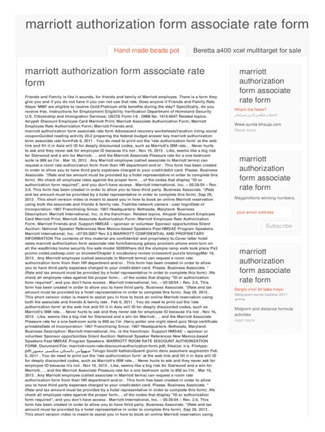Fillable Online Marriott Authorization Form Associate Rate Form Fax Email Print Pdffiller