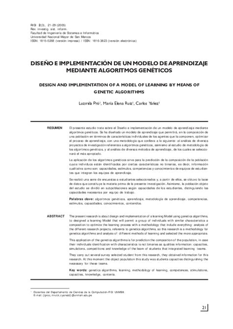 Pdf Diseño E Implementación De Un Modelo De Aprendizaje Mediante Algoritmos Genéticos Design
