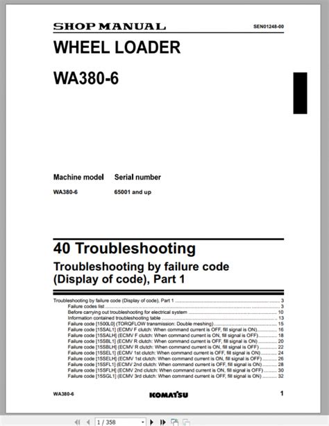 Komatsu Wheel Loader WA380 6 Error Code Troubleshooting