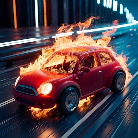 Classic Car On Fire Illustration Premium Ai Generated Image