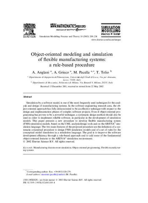 Pdf Object Oriented Modeling And Simulation Of Flexible Manufacturing