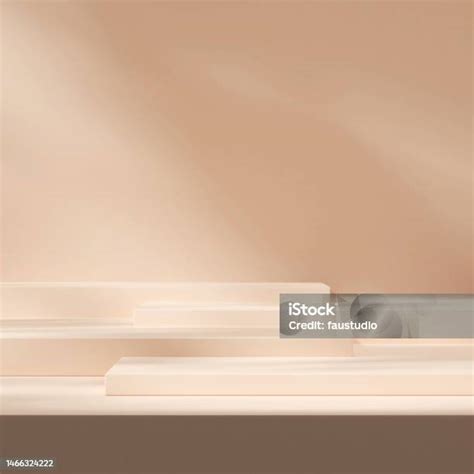 최소한의 빈 제품 장면 밝은 황갈색 연단 3d 렌더링 모형 템플릿 정사각형 레이아웃 0명에 대한 스톡 사진 및 기타 이미지 0명 3차원 형태 갈색 Istock