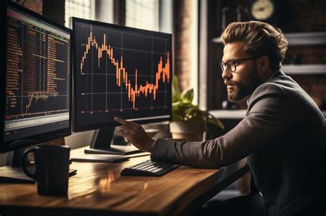 Premium Ai Image Analyzing Data Thoughtful Young Trader Is Pointing Generative Ai