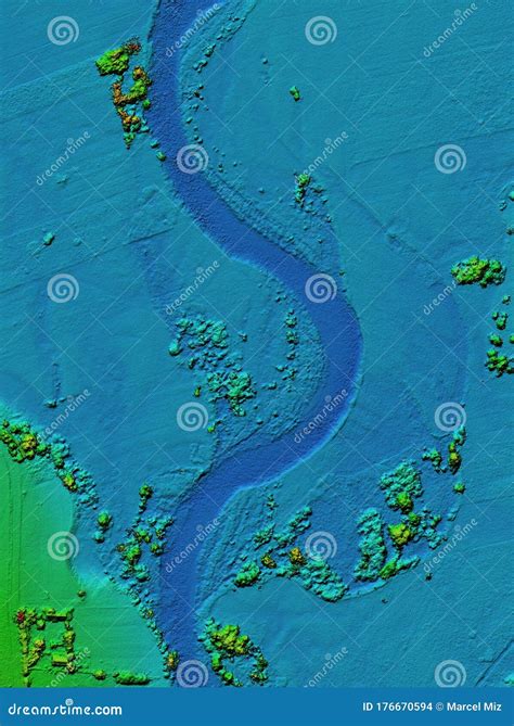 Digital Elevation Model Of A Meandering River Stock Illustration