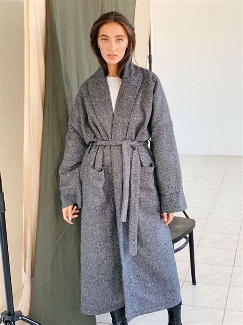 Длинное серое меланжевое пальто кимоно 100% шерсть | Fashion, Kimono, Robe