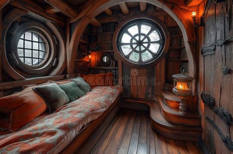 Interior Of Bedroom Captain Cabin On A Pirate Ship Inside Wooden Ancient Historic Pirate Sail