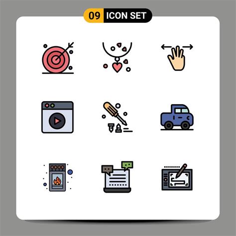 Mobile Interface Filledline Flat Color Set Of 9 Pictograms Of Screw Driver Play Mom Multimedia