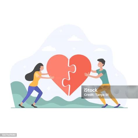 Pria Dan Wanita Dengan Tekateki Hati Ilustrasi Vektor Desain Datar