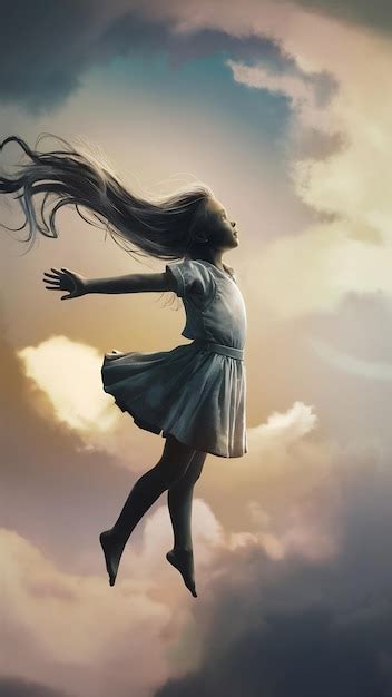 A Stunning Digital Illustration Of A Young Girl Suspended In Mid Air