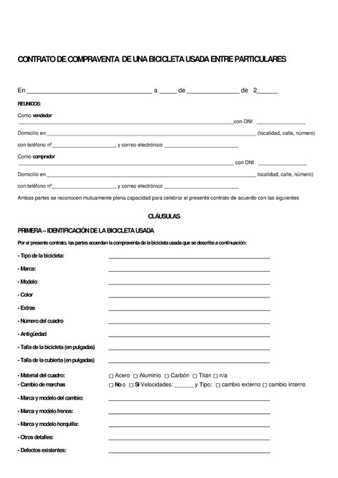 Contrato DE Compraventa DE UNA Bicicleta CONTRATO DE COMPRAVENTA DE